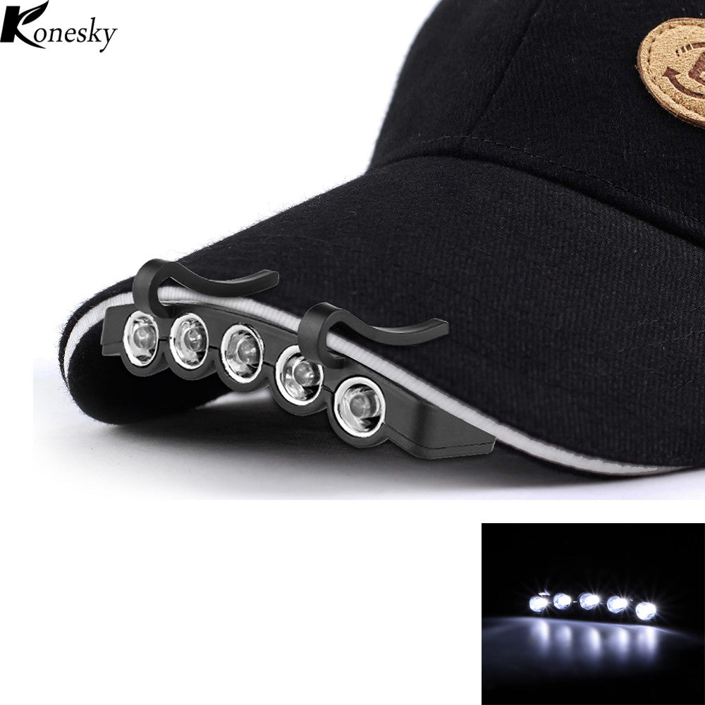 Konesky Clip-On 5 LED Headlamp Lights Hands-free Cap Hat Clip Headligh ...